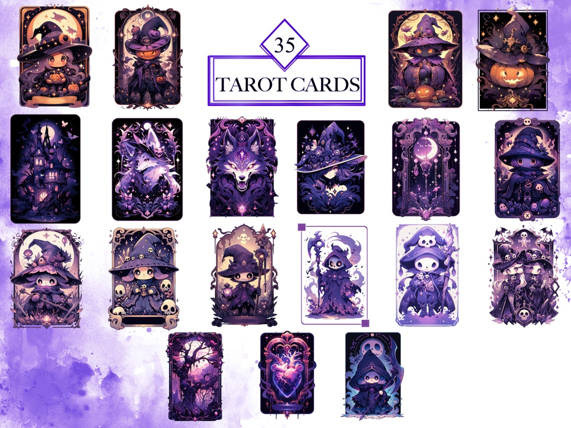 Creepy Cute Pastel Goth Tarot Cards, Halloween Sublimation Designs ...