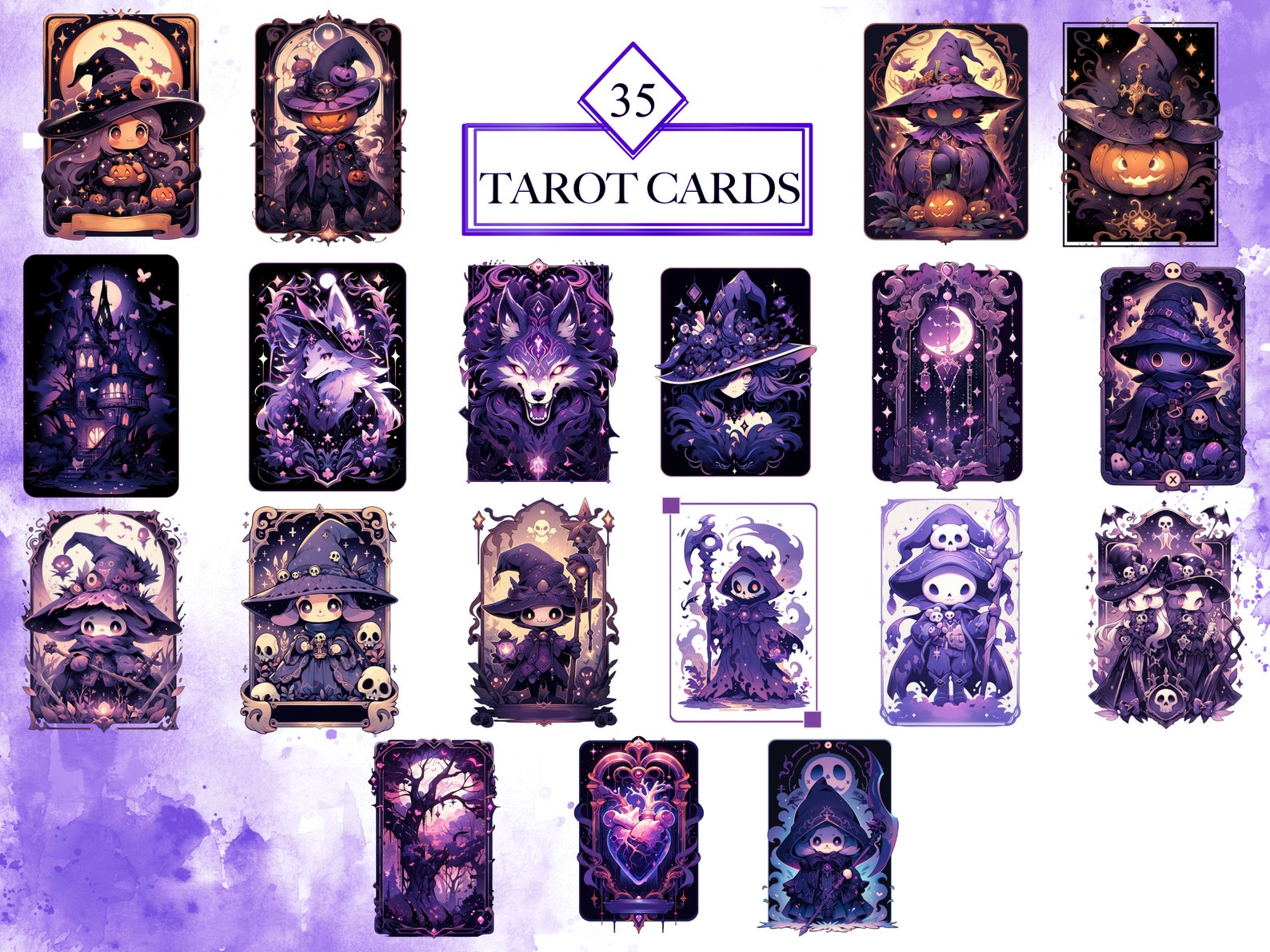 Creepy Cute Pastel Goth Tarot Cards, Halloween Sublimation Designs ...