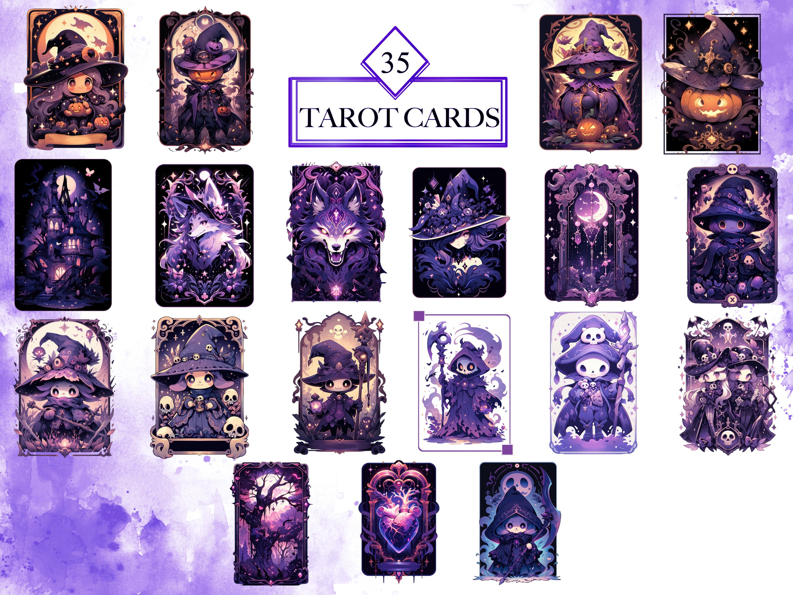 Creepy Cute Pastel Goth Tarot Cards Halloween Sublimation - Etsy