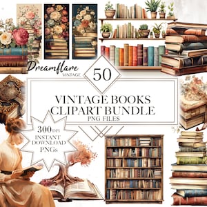 Vintage Cozy Reading Books Clipart Bundle, Books PNG, Rustic Clipart ...