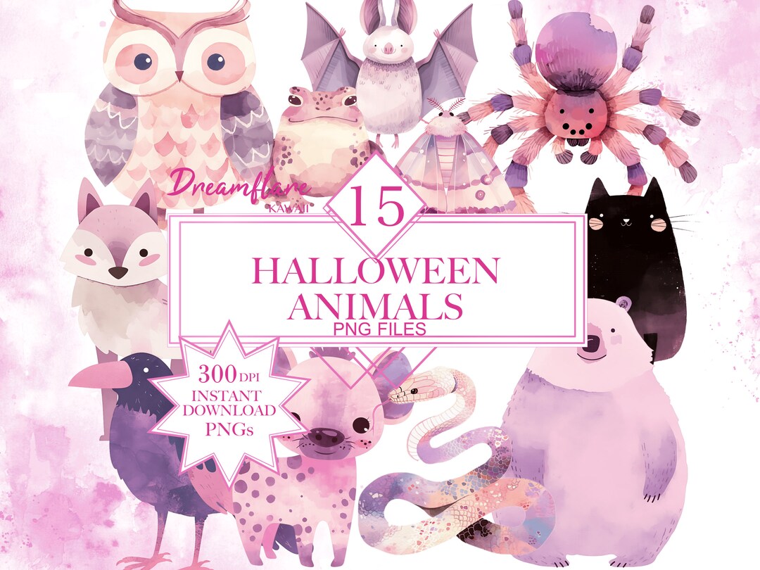 Pastel Halloween Animals Clipart Bundle, Pastel Halloween, Cute Animals ...