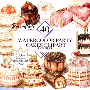 Watercolor Cakes Clipart Bundle, Birthday Watercolor Clipart, Birthday ...