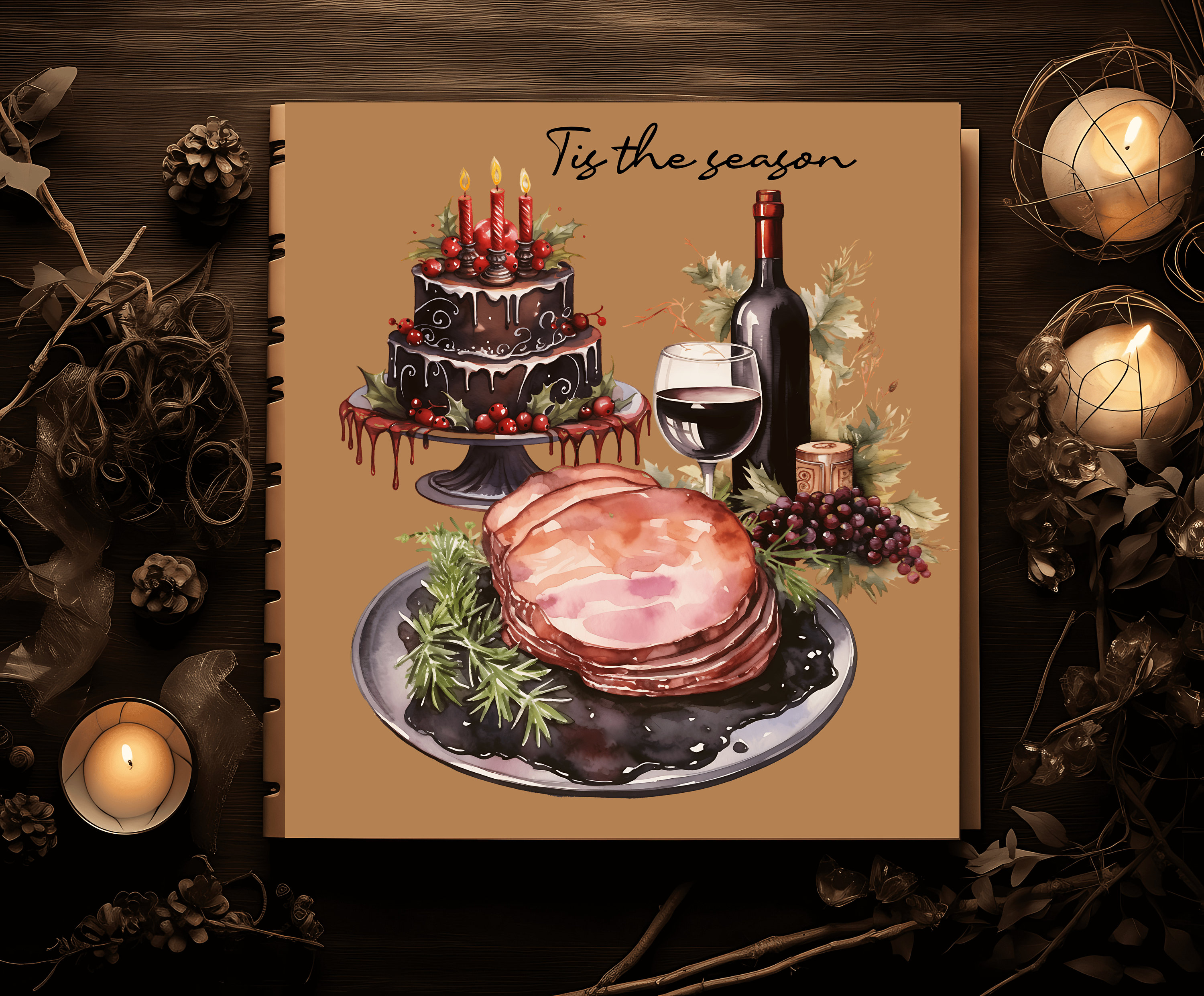 Watercolor Goth Christmas Foods PNG Bundle, Christmas Foods Clipart ...