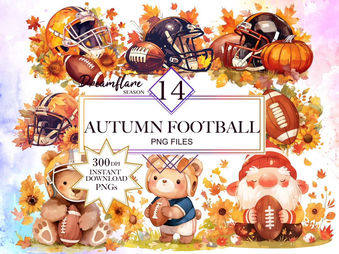 Watercolor Fall Football Clipart Bundle, Floral Football PNG, Fall ...