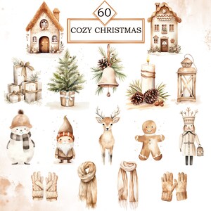 Cozy Christmas Watercolor Boho Clipart, Cozy Boho PNG, Christmas ...