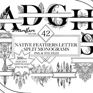 Native Feather Monogram PNG & SVG Clipart Bundle, Letter Monogram SVG ...
