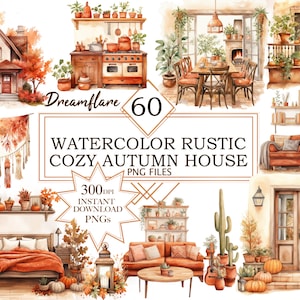 60 Watercolor Rustic Cozy Autumn House Clipart, Cottagecore PNG, House ...