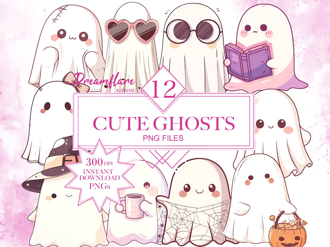 Cute Ghosts PNG Clipart Bundle, Halloween Ghost PNG, Pastel Halloween ...