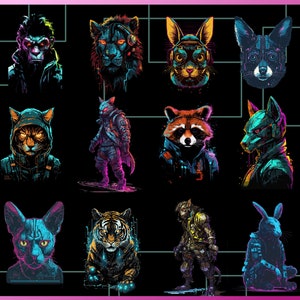 24 Futuristic Cyberpunk Animal Portraits, PNG SVG Vector Graphic, Sci ...