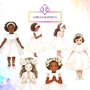 Watercolor Girls First Communion Clipart Bundle, Christian PNG ...