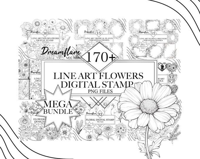 Digital Garden Digital Stamp Pack - Black and White Clipart / Flowers ...