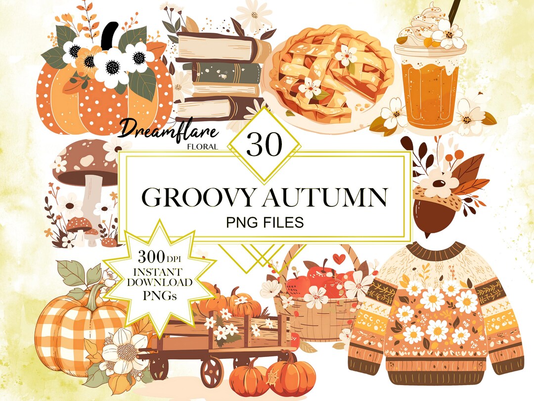 Cute Groovy Autumn Clipart Bundle, Thanksgiving PNG, Autumn Season PNG ...
