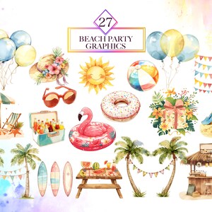 Watercolor Beach Birthday PNG Bundle, Birthday Party Clipart ...