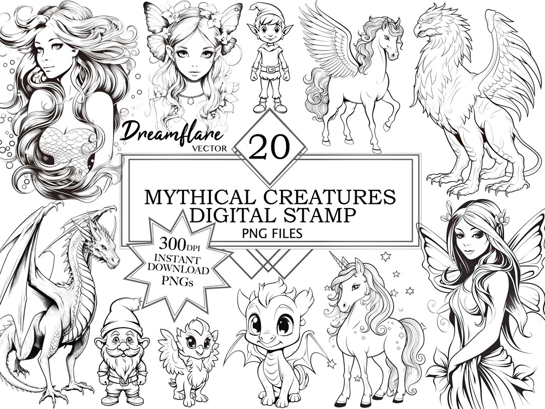 20 Mythical Creatures Digital Stamp, Digi Stamp, Digital Stamp ...
