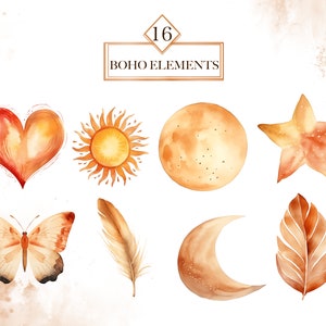 Watercolor Boho Elements Clipart Bundle, Watercolor Boho Doodle PNG ...