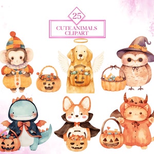 Cute Animals Halloween Clipart Bundle, Halloween PNG, Spooky Cute ...