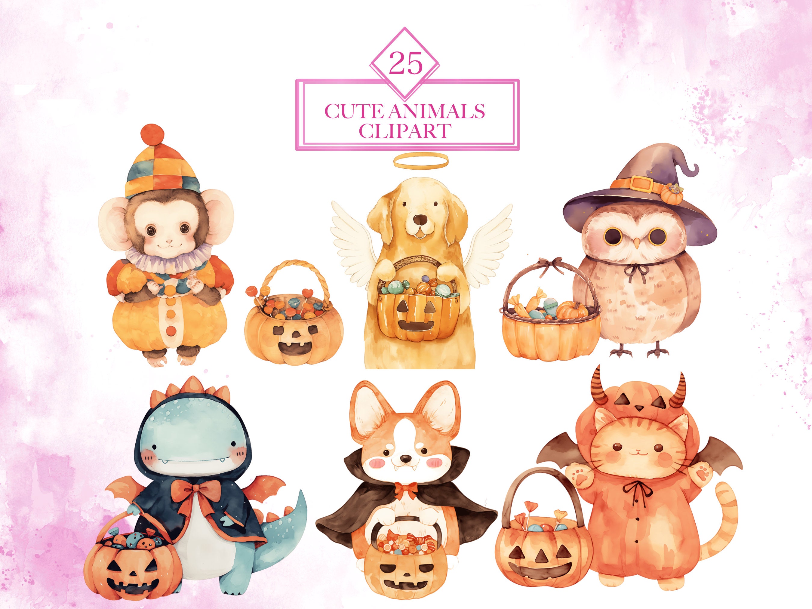 Cute Animals Halloween Clipart Bundle, Halloween PNG, Spooky Cute ...