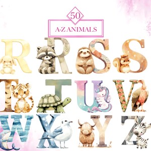 Watercolor Alphabet Animals Clipart Bundle, Back to School Clipart ...