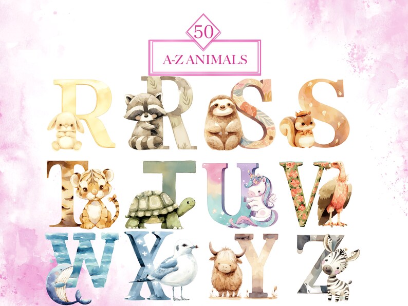 Watercolor Alphabet Animals Clipart Bundle, Back to School Clipart ...