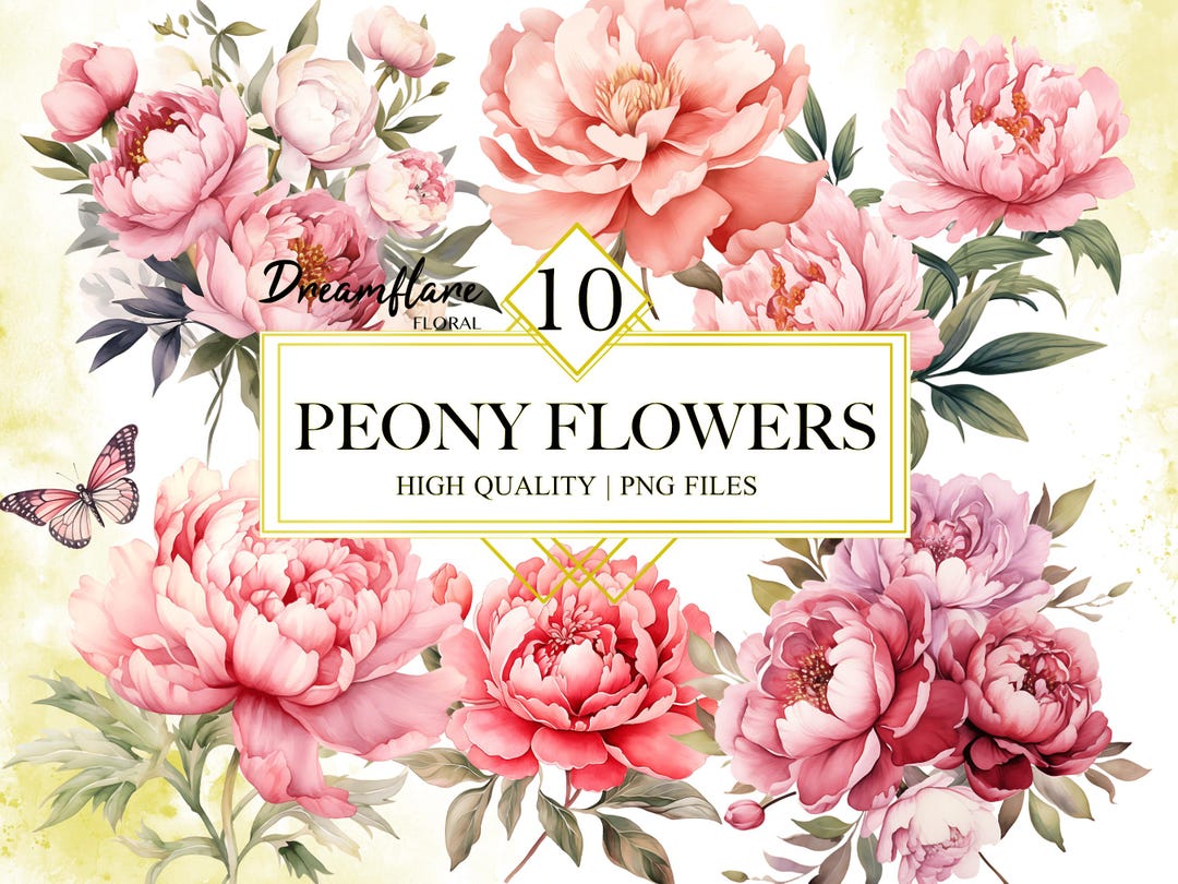 Watercolor Peony Flowers Clipart Bundle, Happy Mother's Day Clipart ...