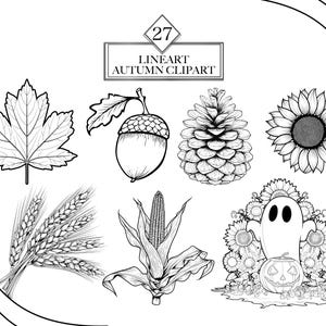 Line Art Autumn PNG and SVG Bundle, Autumn SVG, Digital Stamp, Coloring ...