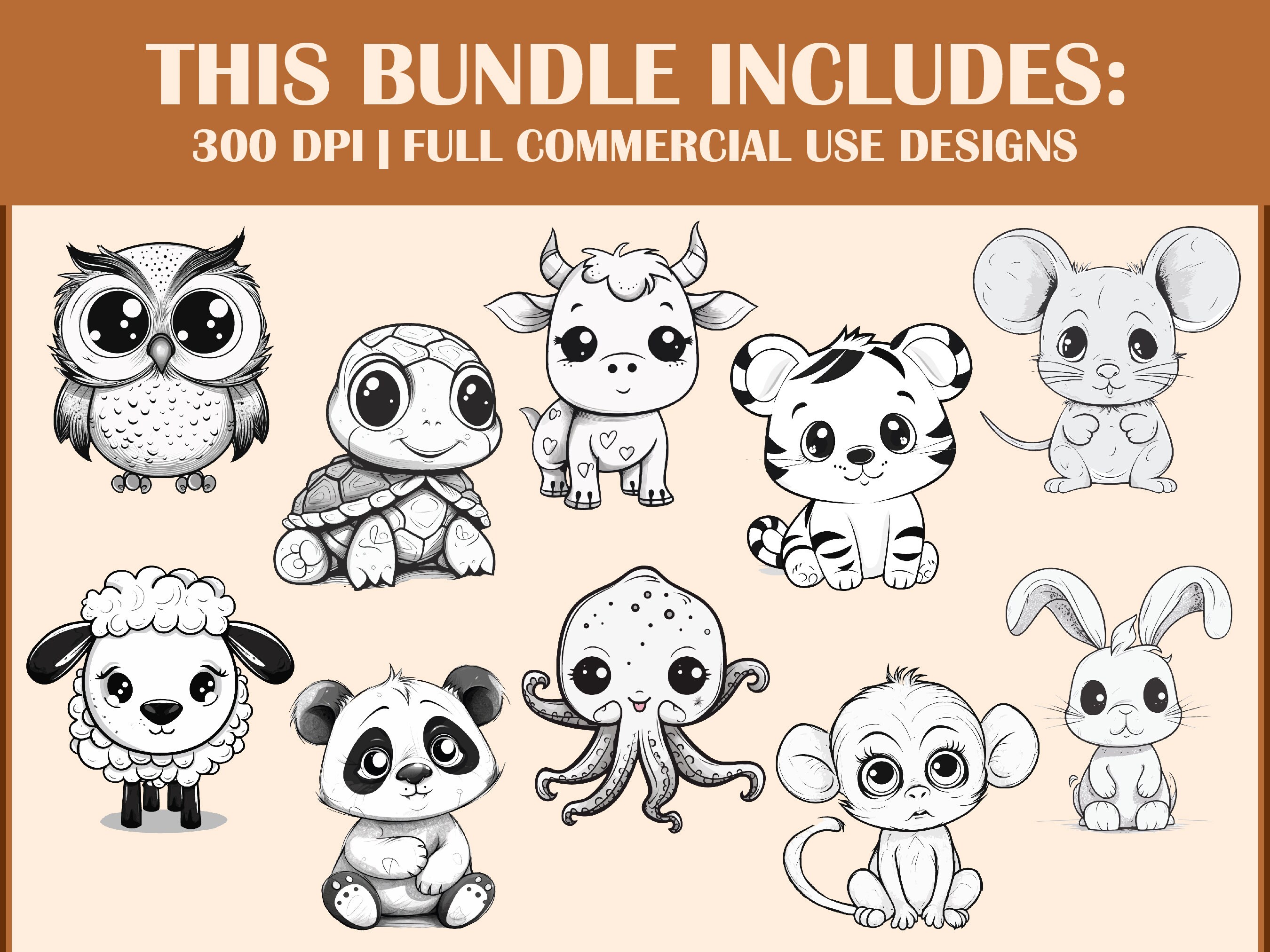 Cute Doodle Animal Clipart Safari Farm Animal Bundle Baby - Etsy