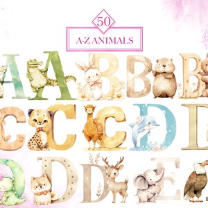 Watercolor Alphabet Animals Clipart Bundle, Back to School Clipart ...