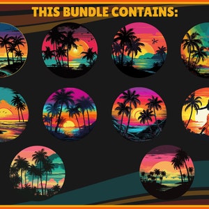 Watercolor Beach Sunset Circle Clipart Bundle, Retro PNG & SVG ...