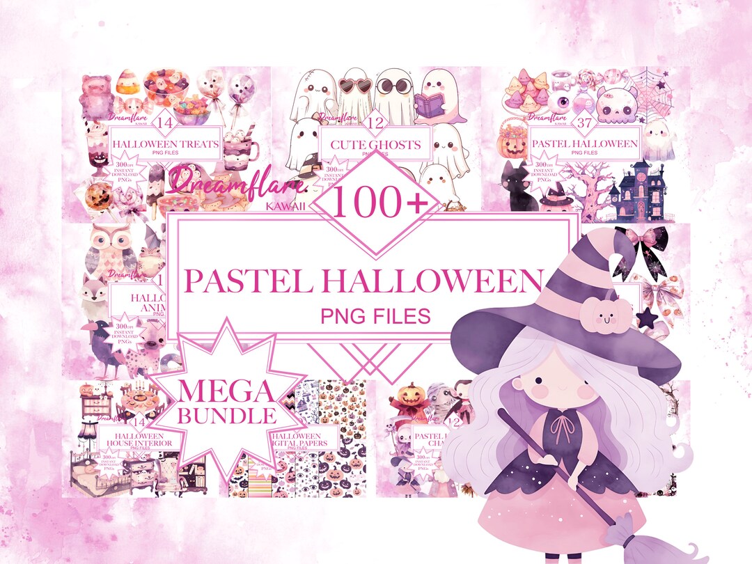 Pastel Halloween Clipart Mega Bundle, Pastel Halloween PNG, Spooky Cute ...