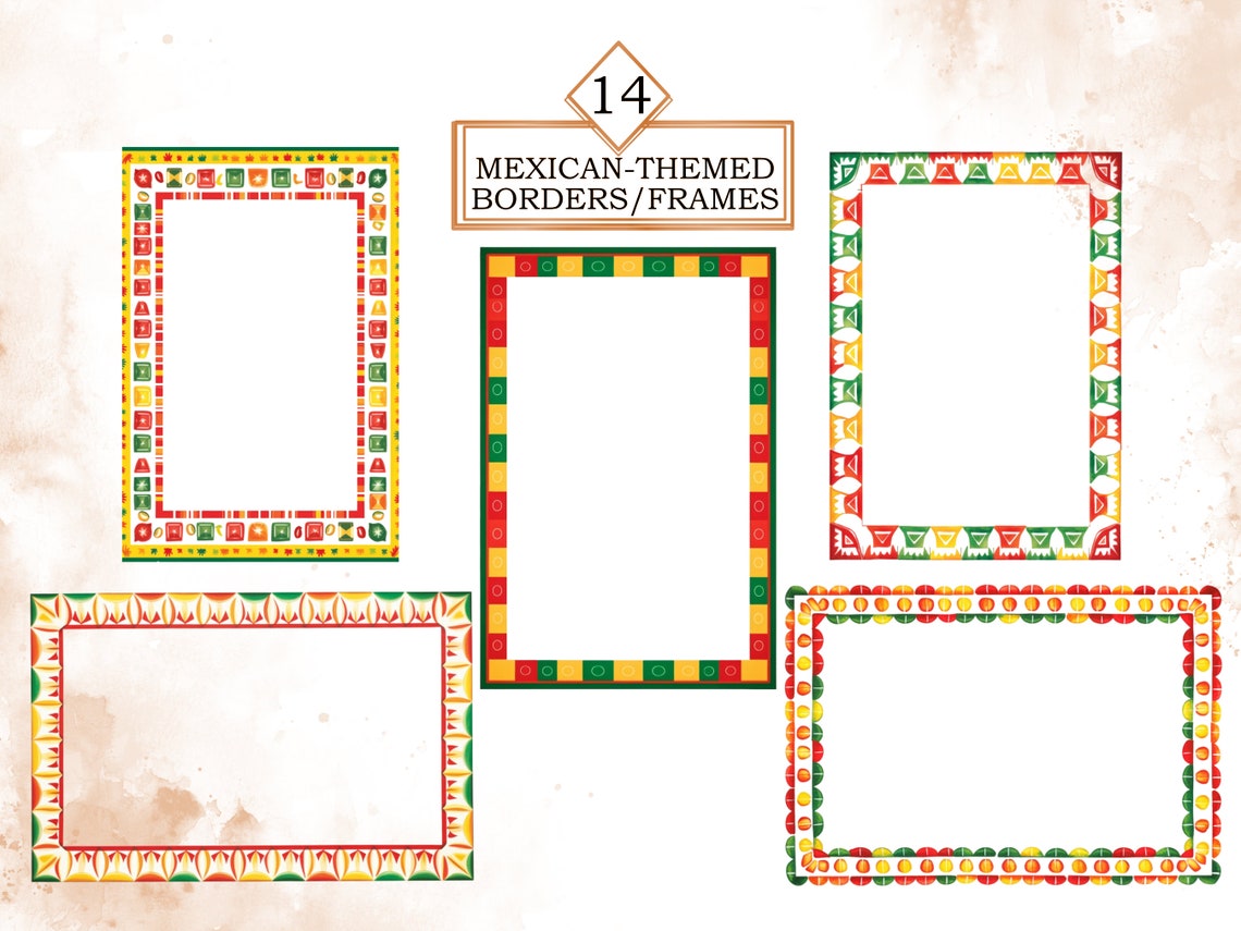 Cinco De Mayo Mexican Themed Border & Frames PNG Clipart Bundle, Frame ...