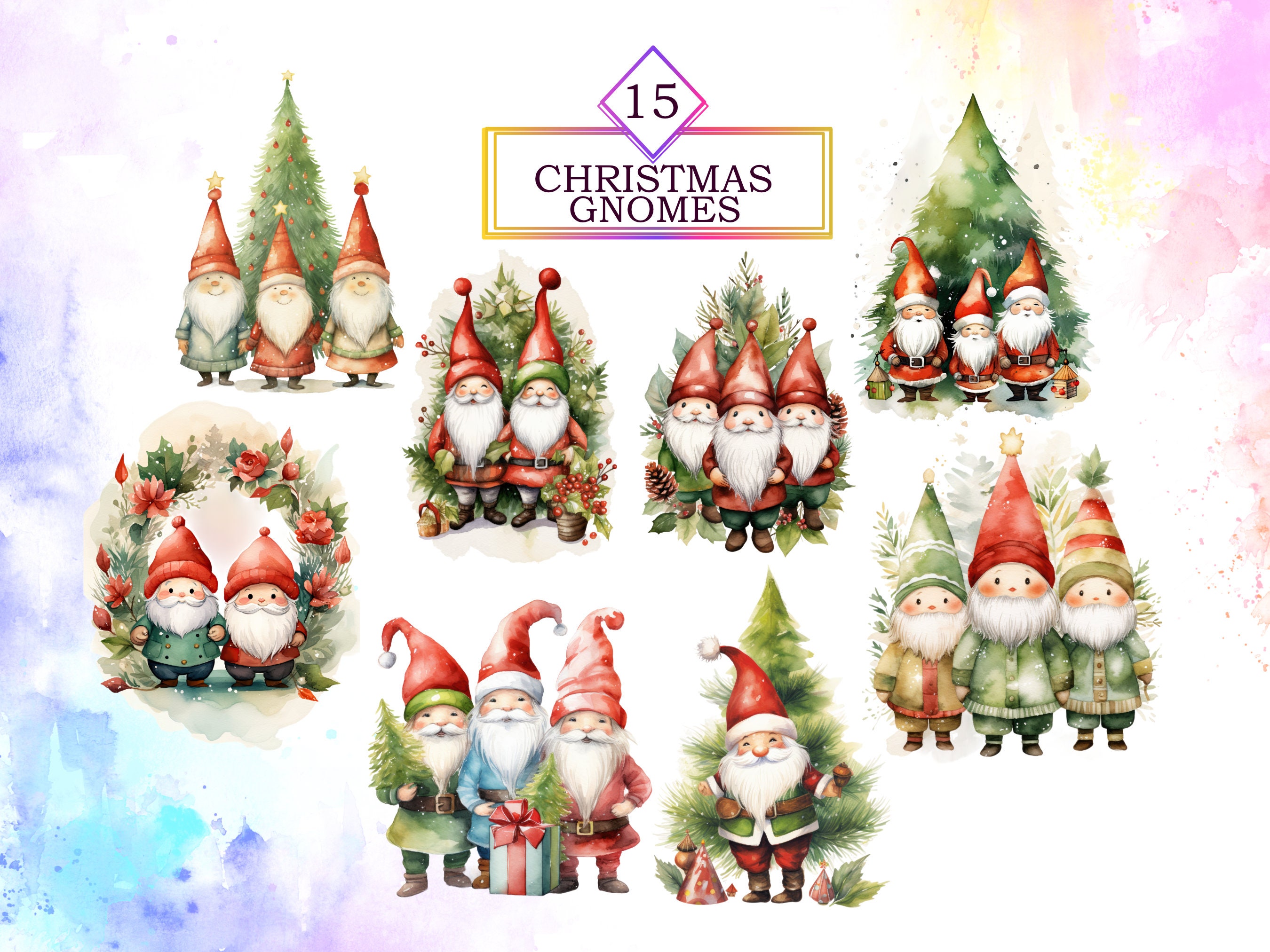 Christmas Gnomes Watercolor PNG Clipart Bundle Holiday Season - Etsy