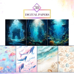 Watercolor Underwater Digital Papers PNG Bundle, Undersea Background ...