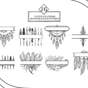 Native Feather Monogram PNG & SVG Clipart Bundle, Letter Monogram SVG ...