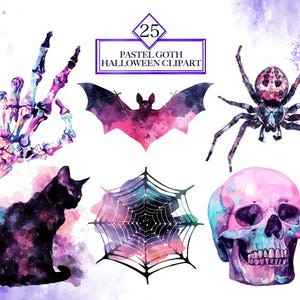 Watercolor Pastel Goth Halloween Clipart Bundle, Pastel Halloween PNG ...