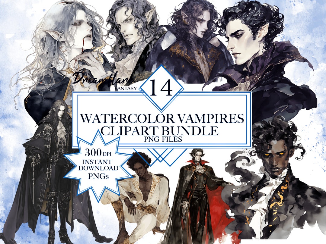 Watercolor Goth Vampire Clipart Bundle, Vampire PNG, Gothic Vampire Men ...