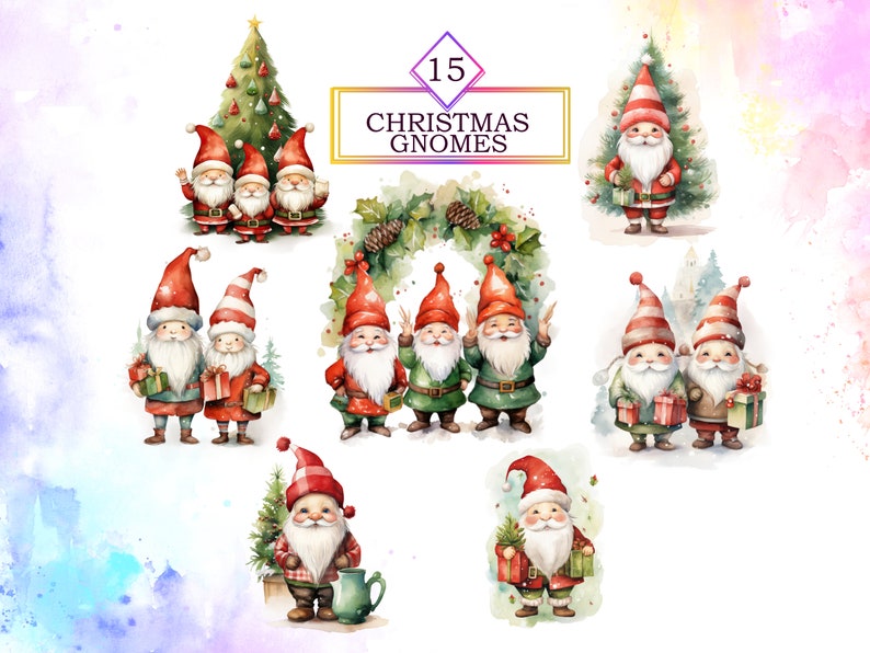 Christmas Gnomes Watercolor PNG Clipart Bundle Holiday Season - Etsy