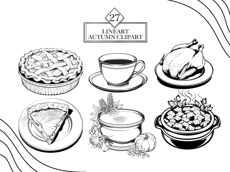 Line Art Autumn PNG and SVG Bundle, Autumn SVG, Digital Stamp, Coloring ...