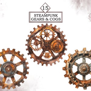 Steampunk Gears and Cogs Clipart PNG Bundle, Steampunk PNG, Cogs ...