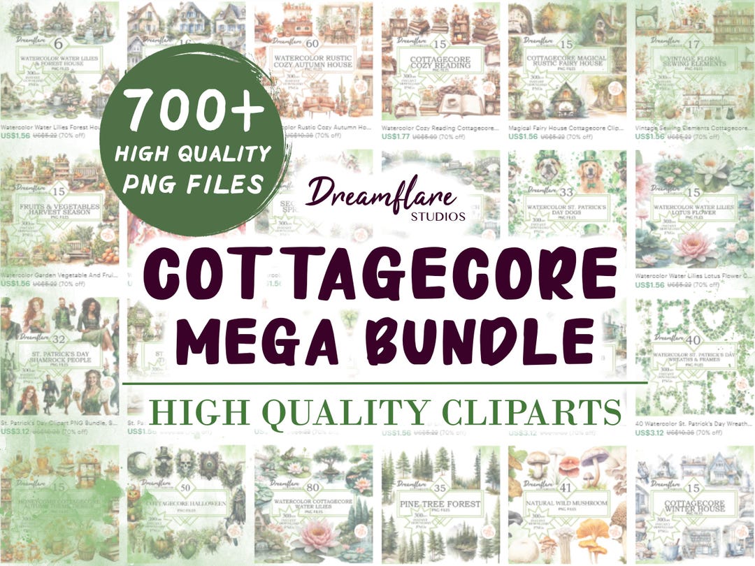 700+ Cottage Core Clipart Mega Bundle, Cottage PNG Big Bundle, Greenery ...