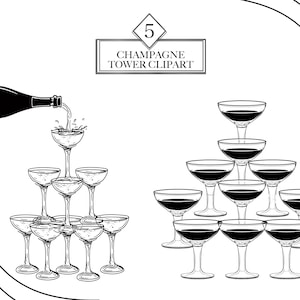 Hand Drawn Champagne Tower PNG SVG Clipart, Line Art, Wedding Timeline ...