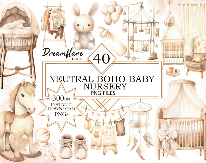 Watercolor Boho Baby Watercolor Clip Art Birthday Invitation Clipart ...