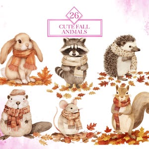 Watercolor Cute Autumn Animals Clipart Bundle, Boho Fall PNG, Autumn ...
