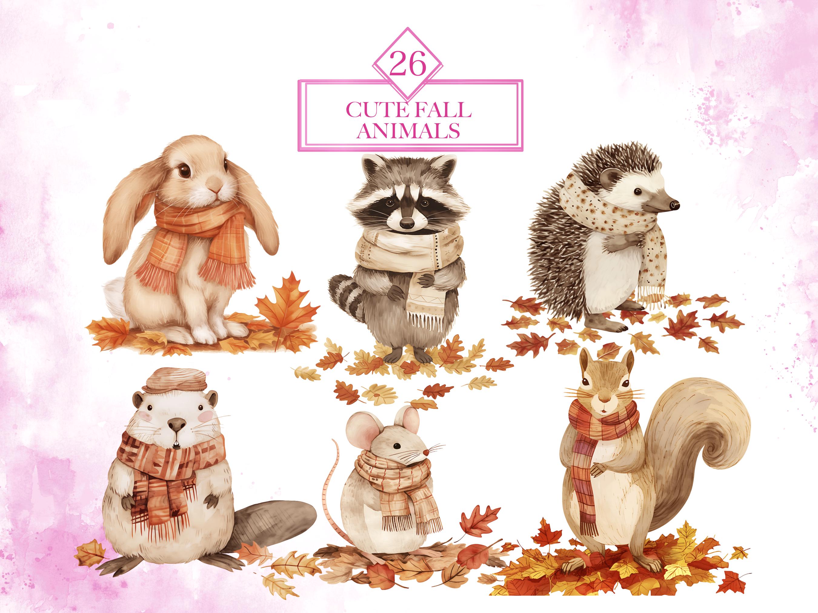 Watercolor Cute Autumn Animals Clipart Bundle, Boho Fall PNG, Autumn ...