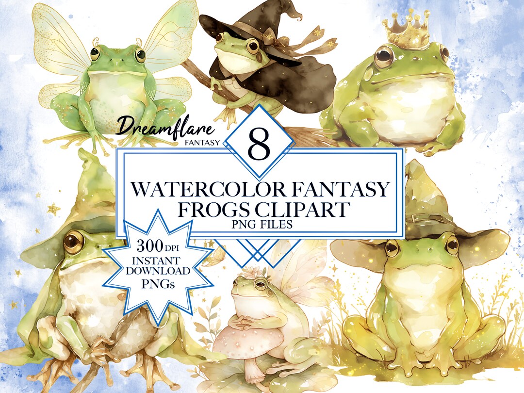 Watercolor Fantasy Frogs Clipart Bundle, Fairy Frog, Wizard Frog ...