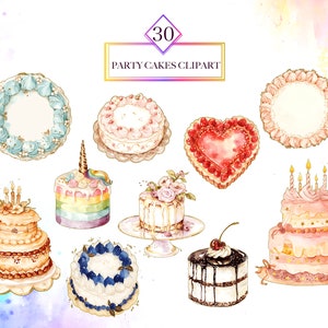 Watercolor Cakes Clipart Bundle, Birthday Watercolor Clipart, Birthday ...
