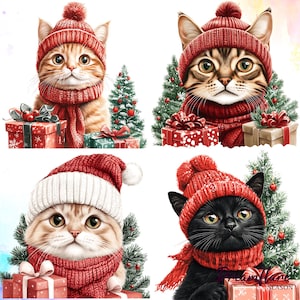 10 Cute Cats Christmas Clipart Bundle, Cat Christmas PNG, Christmas ...