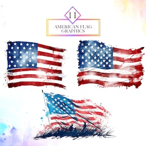Watercolor American Flag PNG Bundle, 4th of July Clipart, Independence ...