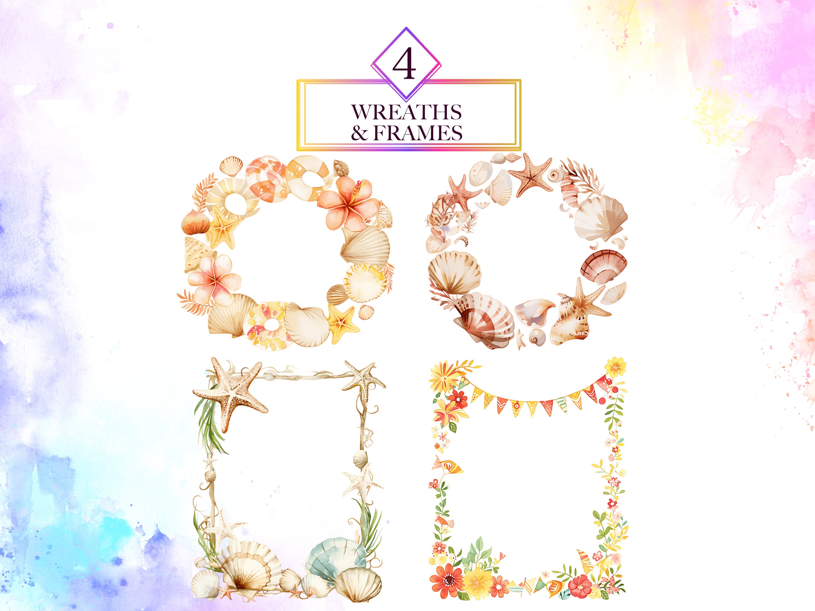 Watercolor Beach Birthday PNG Bundle, Birthday Party Clipart ...