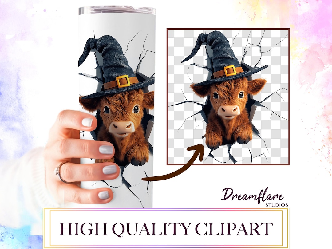 3D Style Cute Wizard Cow PNG, Baby Highland Cow PNG, Halloween 3D Print ...