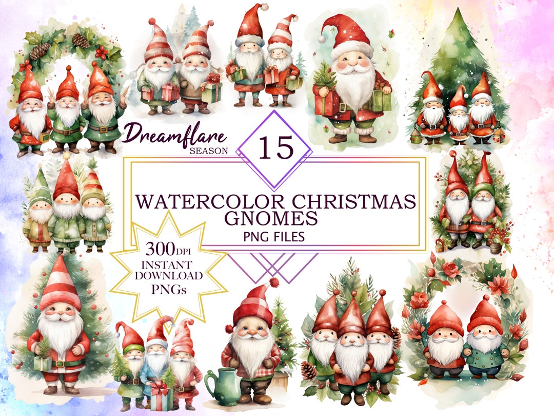 Christmas Gnomes Watercolor PNG Clipart Bundle, Holiday Season PNG ...